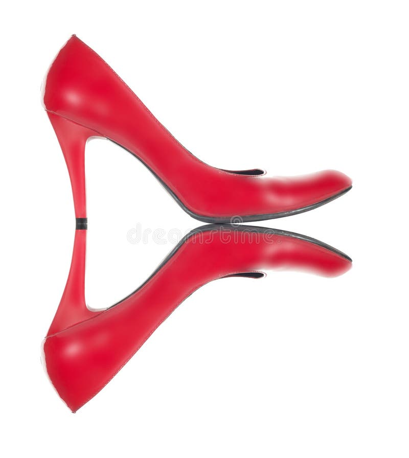 Red Shoes on a White Background with Reflection Stock Photo - Image of ...