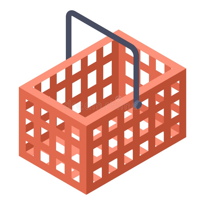 Red Shop Basket Icon, Isometric Style Stock Vector - Illustration of ...