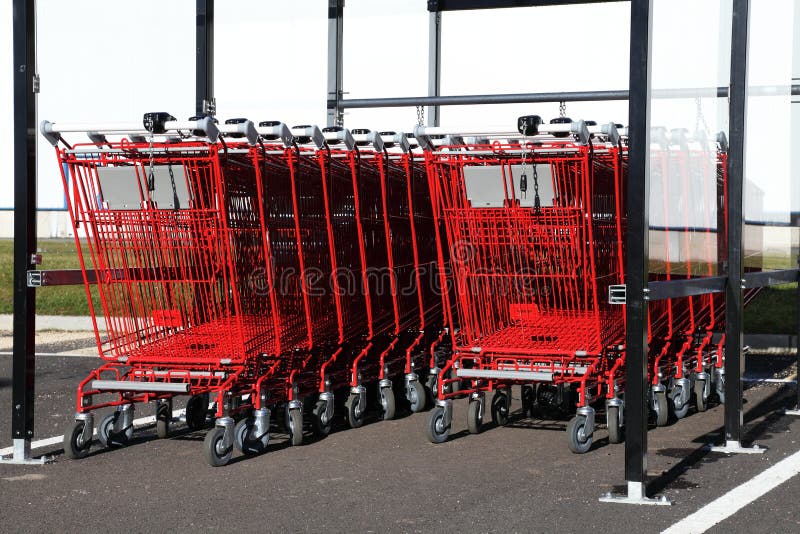 Red Shopping Trolleys Outdoors Stock Photo - Image of empty, retailer ...