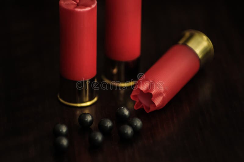 Red Shotgun Shells On A Wooden Surface Stock Photo - Image of shotgun ...