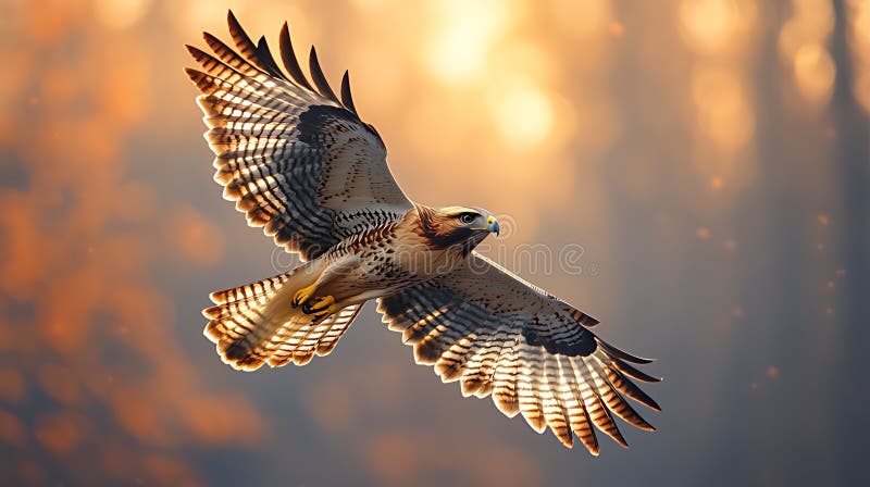 Red-shouldered Hawk Soaring Sunset Wildfire Nature Stock Illustration ...
