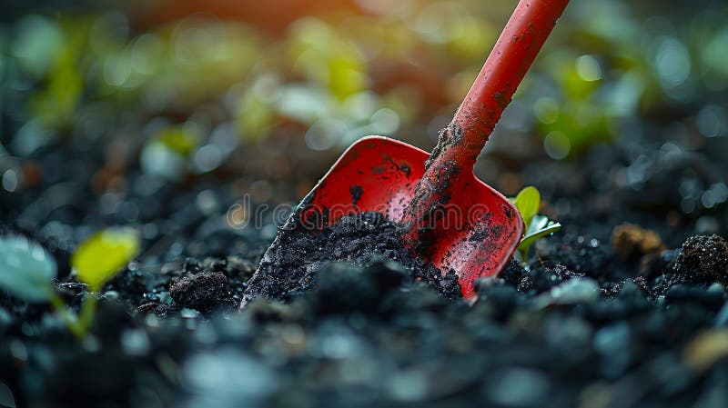 A Red Shovel is Digging in the Dirt Stock Image - Image of generated ...