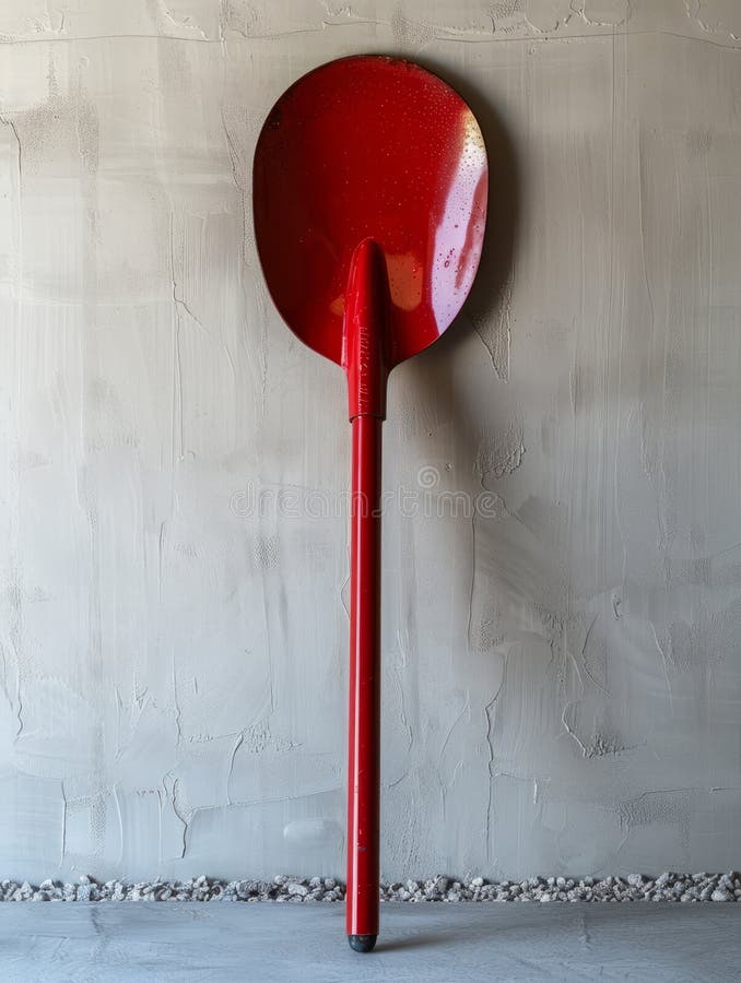Red Shovel Leaning Against a Grey Concrete Wall. Stock Image - Image of ...