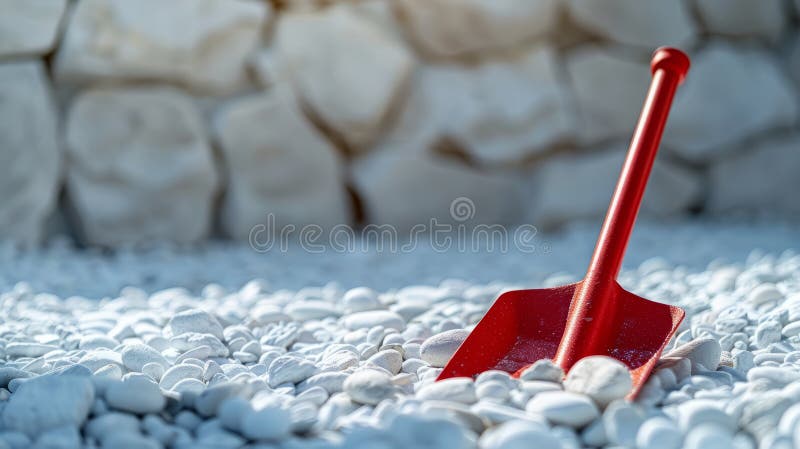 Red Shovel on a White Stone Beach. Stock Image - Image of digging ...