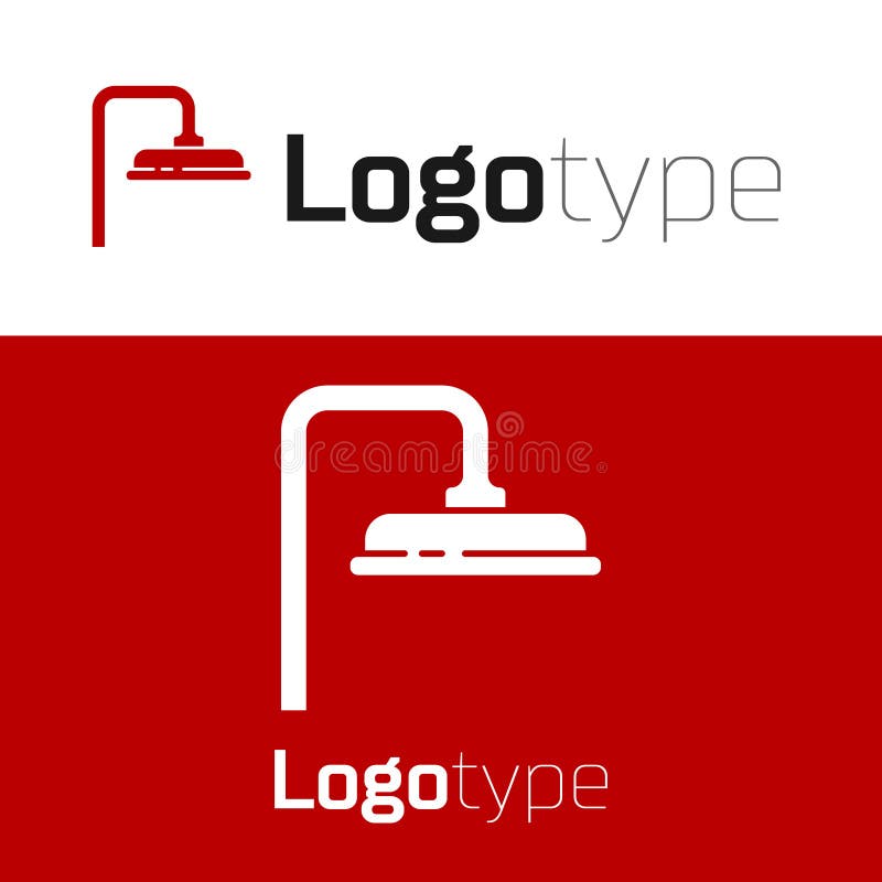 Red Shower Head with Water Drops Flowing Icon Isolated on White ...