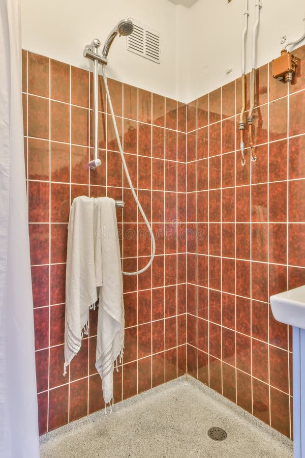 Red shower stock image. Image of towels, water, plumbing - 242704341