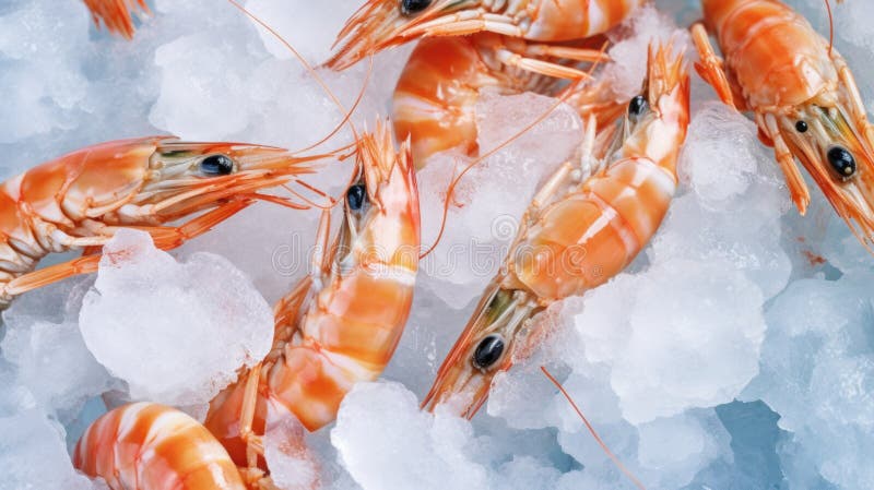 Red Shrimp Prawn in the Ice on the Market Stock Photo - Image of ...