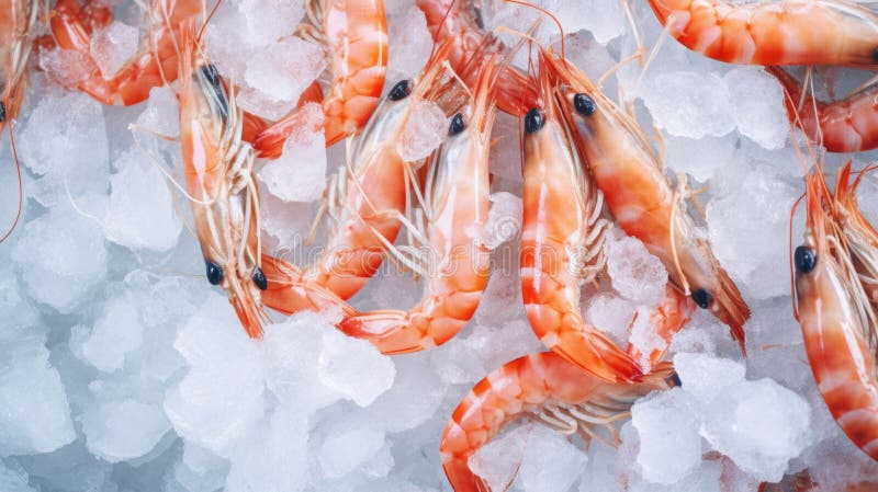 Red Shrimp Prawn in the Ice on the Market Stock Image - Image of fresh ...