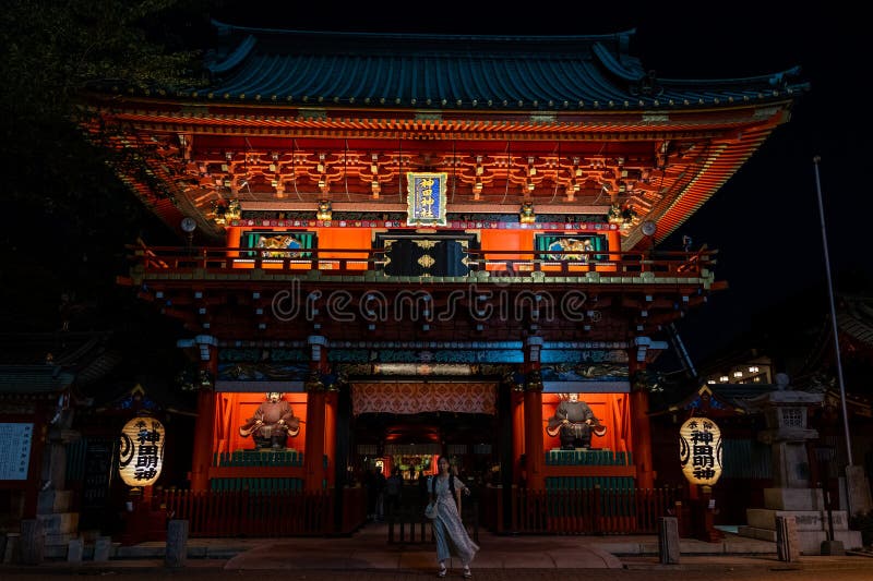 Red Shrine Gate at Midnight Editorial Photo - Image of shinto, tokyo ...