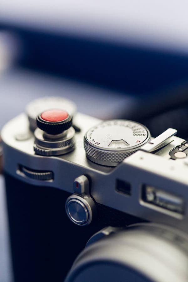 Red Shutter Button on a Vintage Photography Camera Stock Image - Image ...