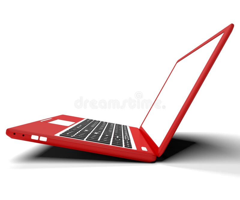 Red Sideways Computer on Desk with White Copyspace Stock Illustration ...