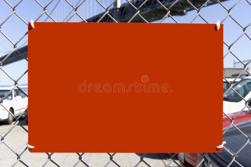 Red Sign Attached To Chain Link Fence Stock Image - Image of message ...
