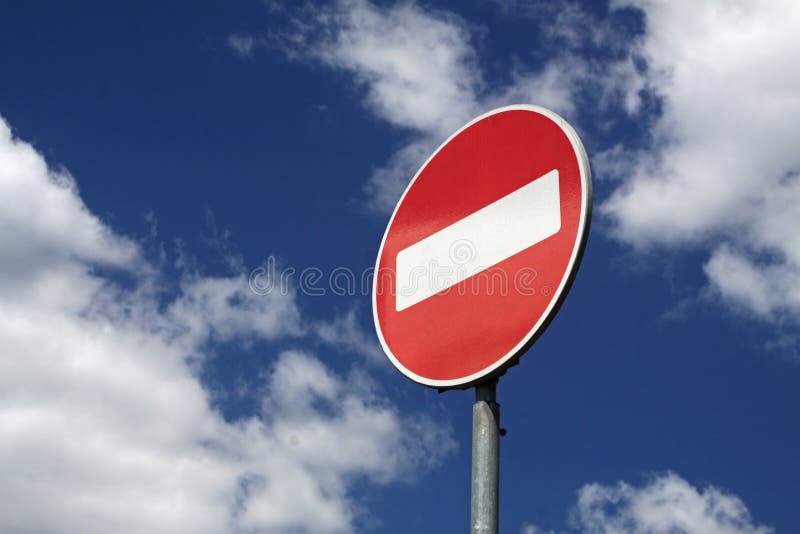 Red Sign on a Blue Sky Background Stock Image - Image of travel ...
