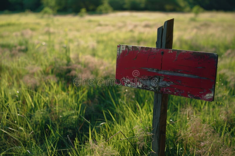 Red sign in a field stock photo. Image of danger, nature - 375150730
