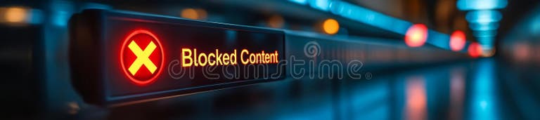 A Red Sign Indicating Blocked Content on a Digital Screen in a Modern ...