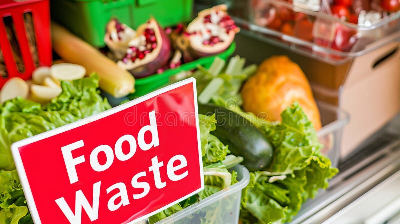 A Red Sign Labeled Food Waste Placed in Front of Expire Vegetables ...