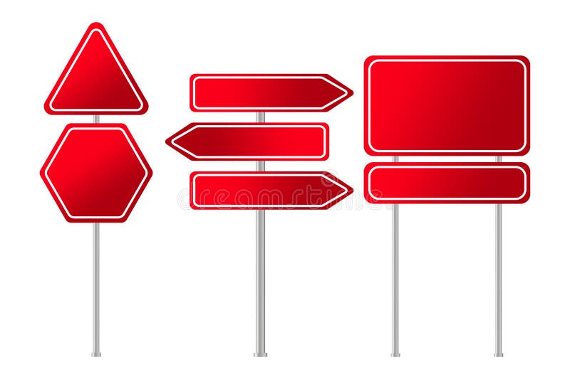 Red Sign Posts. Direction Arrow Plates. Multiple Blank Shapes. Vector ...