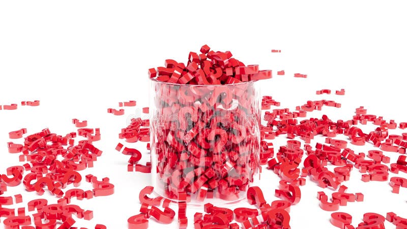 Red Sign Questions Fall on Glass Cylinder Jar on White Back 3d Stock ...