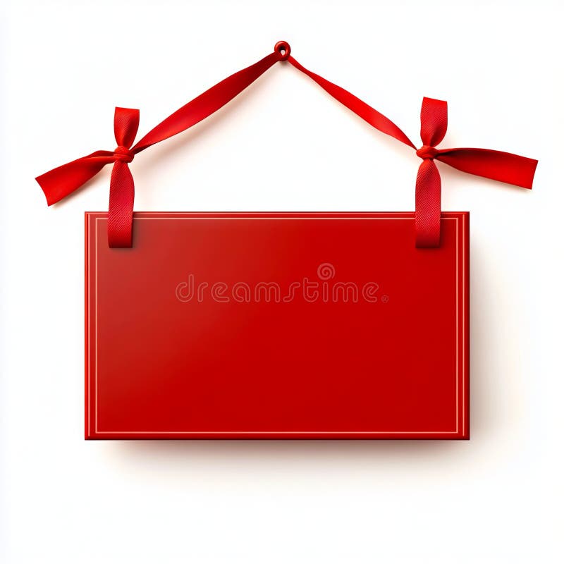 A Red Sign with a Red Ribbon Tied Around it Stock Photo - Image of ...