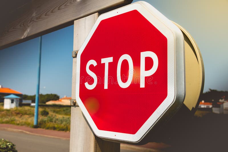 Red Sign STOP at the Exit of a Parking Lot Stock Image - Image of color ...
