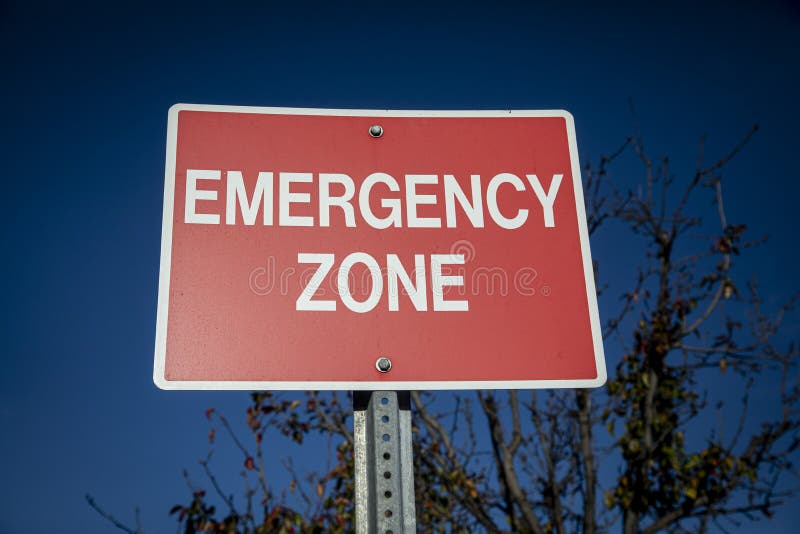 Red Sign with White Letters Stating Emergency Zone Stock Photo - Image ...