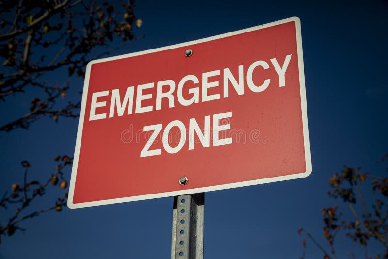 Red Sign with White Letters Stating Emergency Zone Stock Photo - Image ...