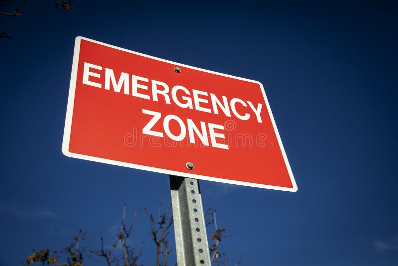 Red Sign with White Letters Stating Emergency Zone Stock Photo - Image ...