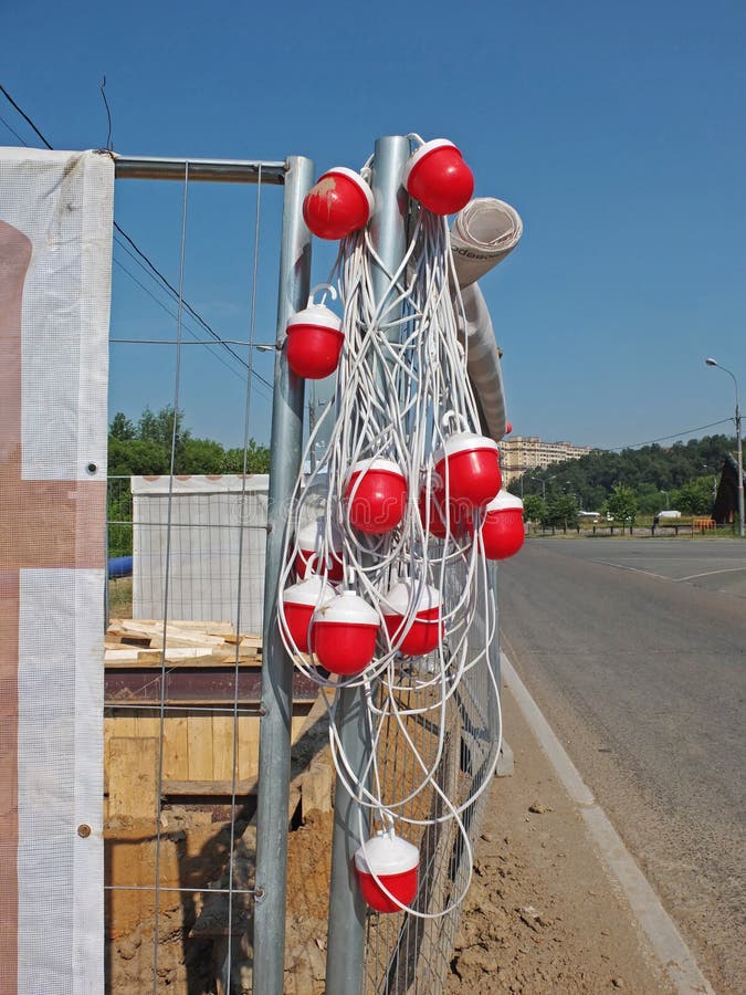 Red Signal Lights with a Long Wire Stock Image - Image of barrier, lamp ...