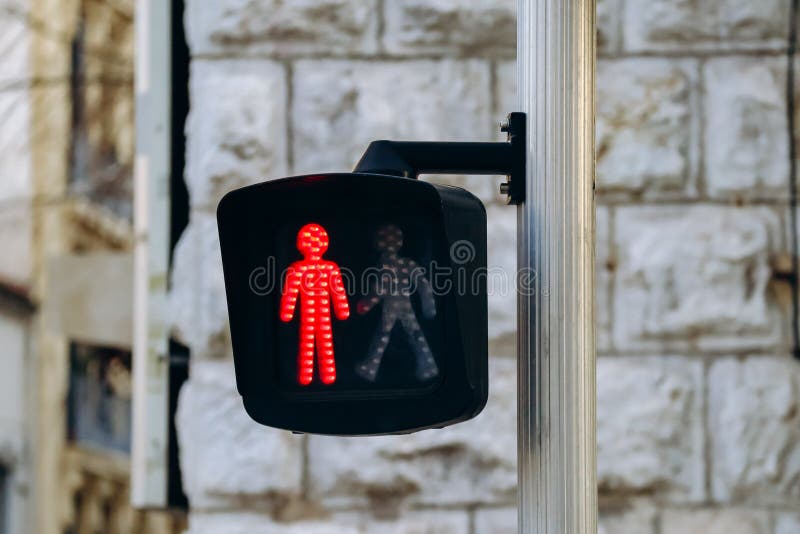 Red Signal at a Pedestrian Traffic Light Stock Image - Image of caution ...