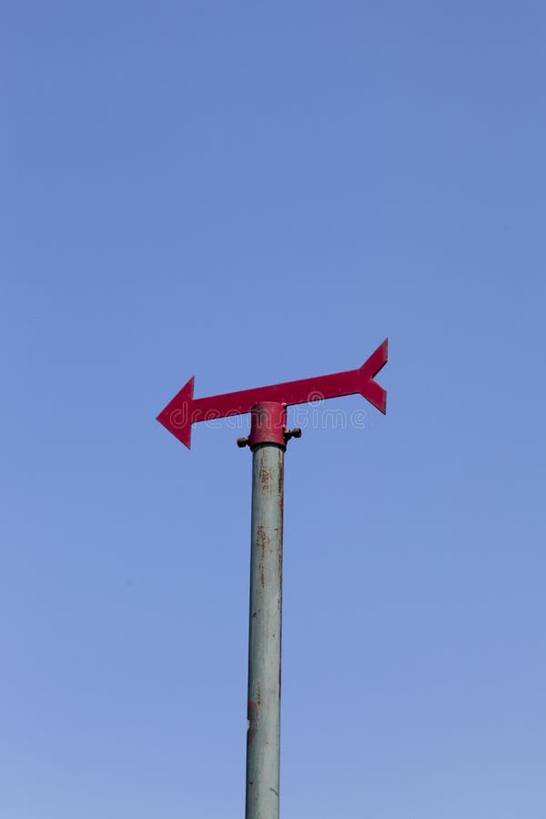Red Signpost Against Clear Blue Sky Stock Image - Image of pointer ...