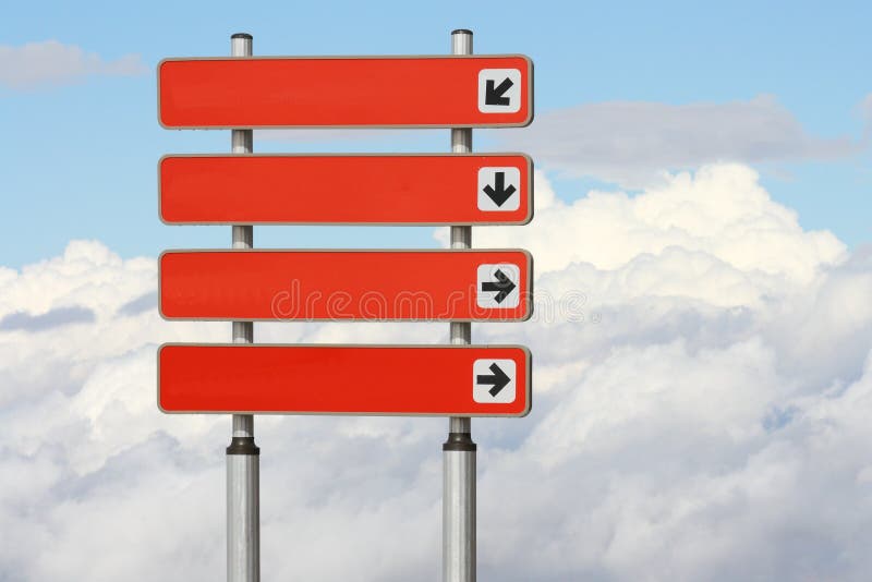 Red Signpost with Direction Arrows Stock Image - Image of left ...