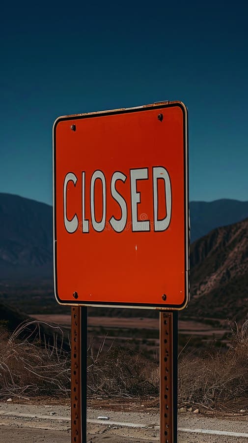 Red Signpost with the Words Closed Against the Night Landscape Backdrop ...