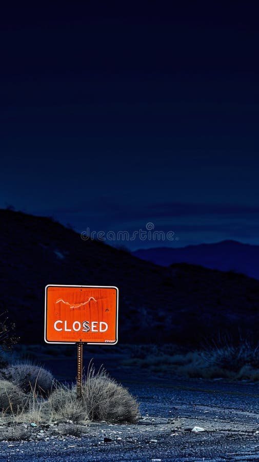 Red Signpost with the Words Closed Against the Night Landscape Backdrop ...
