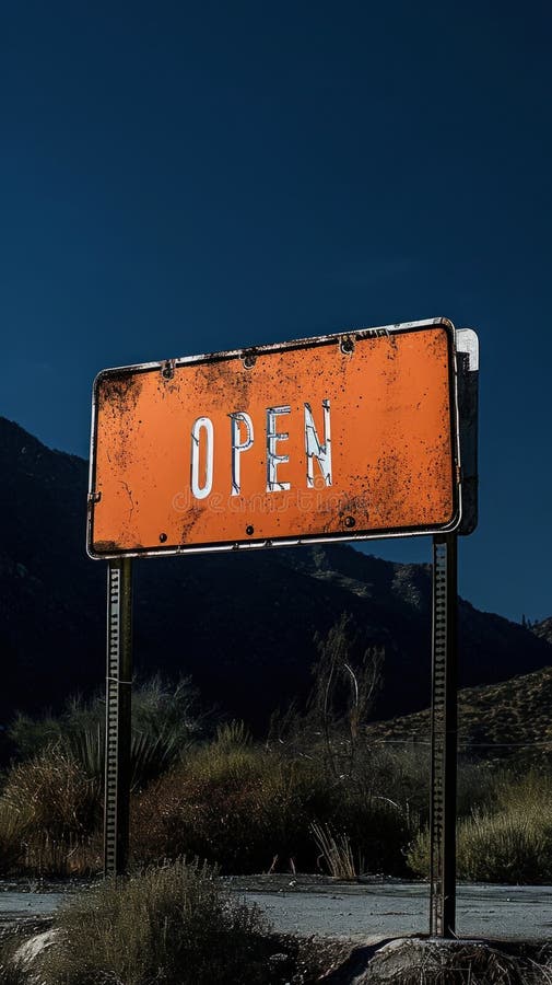 Red Signpost with the Words Open Against the Night Landscape Backdrop. Open Button Concept Stock ...