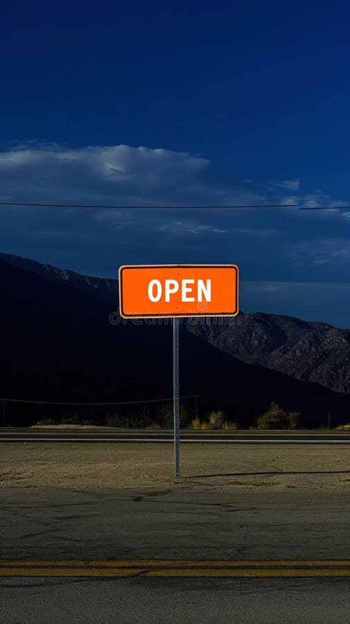 Red Signpost with the Words Open Against the Night Landscape Backdrop. Open Button Concept Stock ...