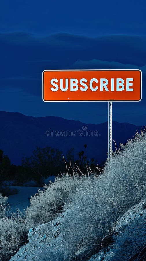 Red Signpost with the Words Subscribe Against the Night Landscape ...