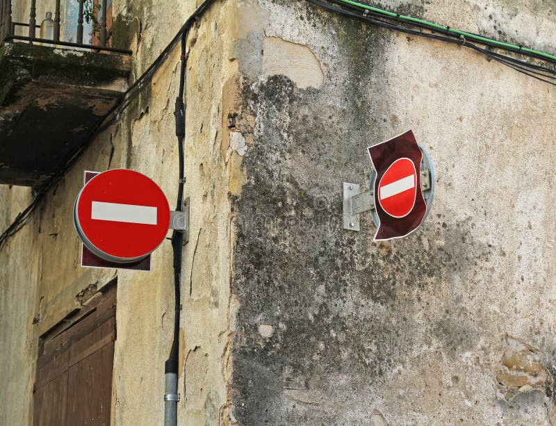 Red Signs `No Entry` Hanging on the Facade Stock Image - Image of ...