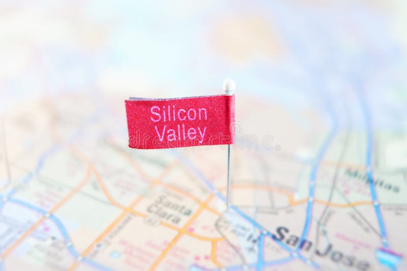 Red Silicon Valley Pin with Flag in a Map of San Jose and Silicon ...
