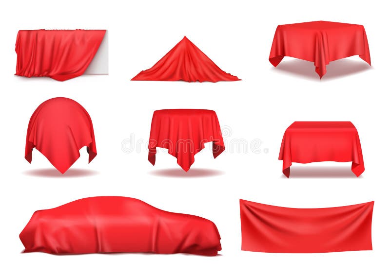 Red Silk Cloth Covered Objects Realistic Set. Stock Illustration ...
