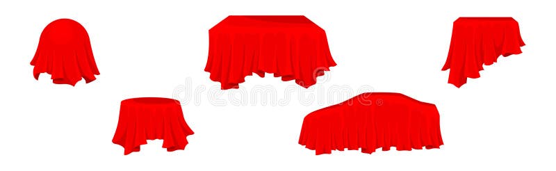 Red Silk Cloth or Smooth Fabric Covering Different Objects Vector Set ...