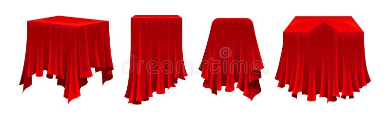 Red Silk Cloth or Smooth Fabric Covering Different Objects Vector Set ...