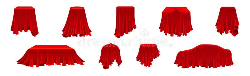 Red Silk Cloth or Smooth Fabric Covering Different Objects Vector Set ...