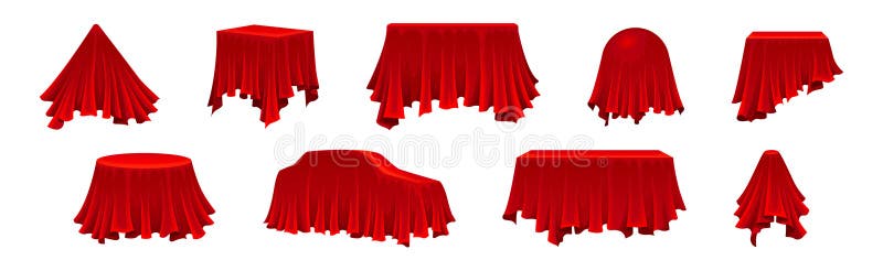 Red Silk Cloth or Smooth Fabric Covering Different Objects Vector Set ...