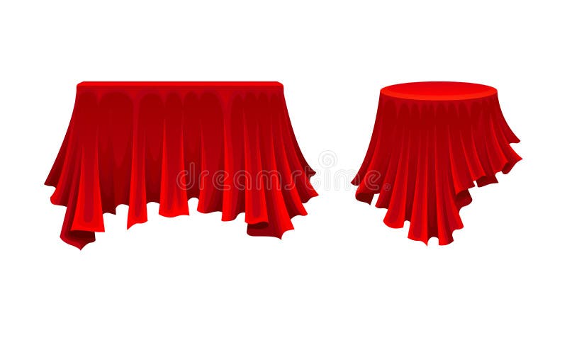 Red Silk Cloth or Smooth Fabric Covering Different Objects Vector Set ...