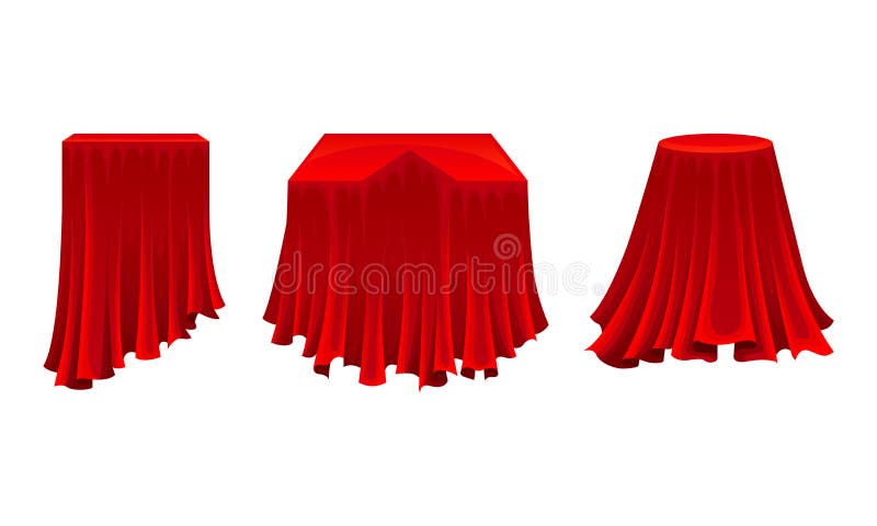 Red Silk Cloth or Smooth Fabric Covering Different Objects Vector Set ...