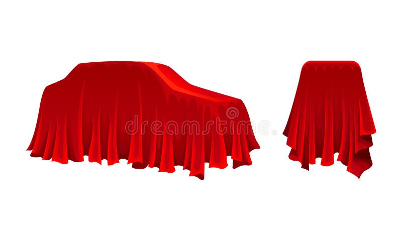 Red Silk Cloth or Smooth Fabric Covering Different Objects Vector Set ...