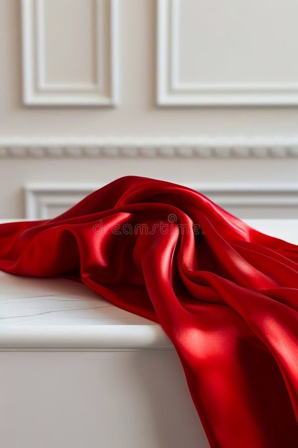 Red Silk Cloth on a White Table Stock Photo - Image of curtain, satin ...