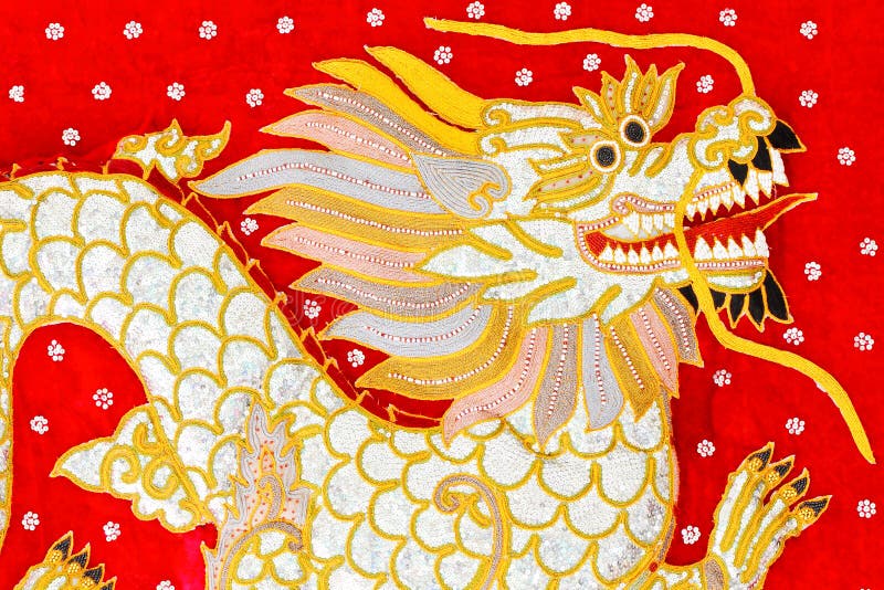 Red Silk Embroidered Dragon Art, Myanmar Stock Photo - Image of satin ...