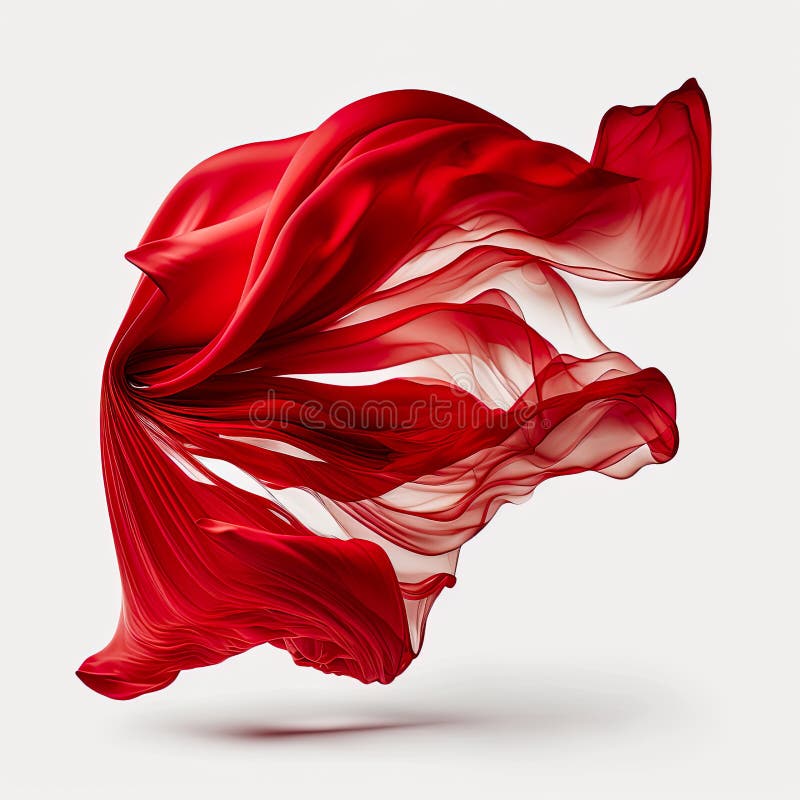 Red Silk Fabric Flying in the Wind on a White Background Stock ...
