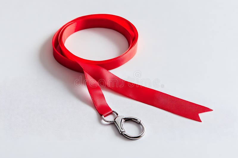 Red Silk Ribbon Curled with Metal Clasp on White Background Shiny ...
